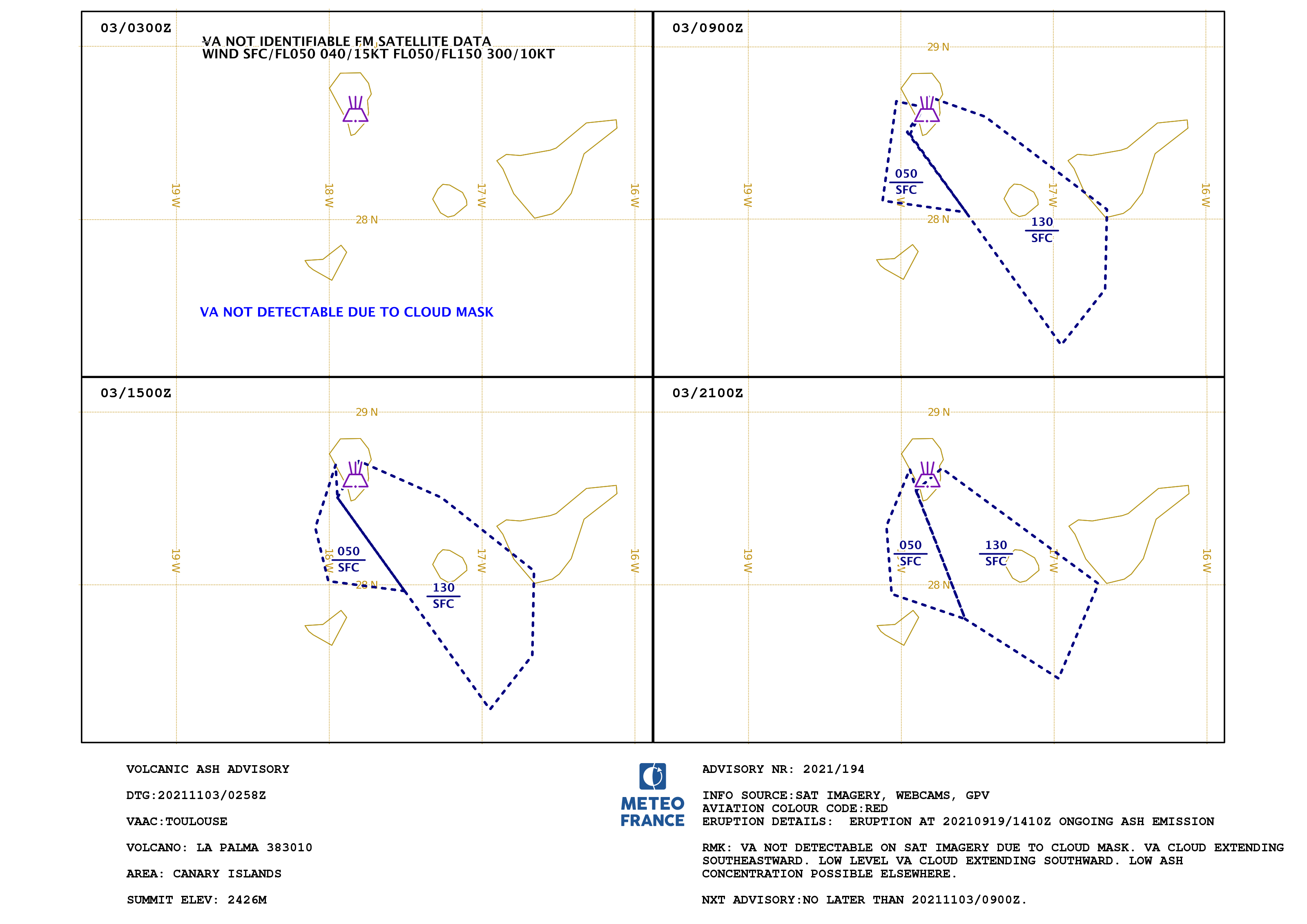 LA PALMA - 2021-11-03 02:58 utc · VAAC Toulouse